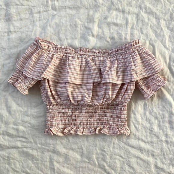 Tops | Pink And White Cottage Core Crop Blouse | Poshmark
